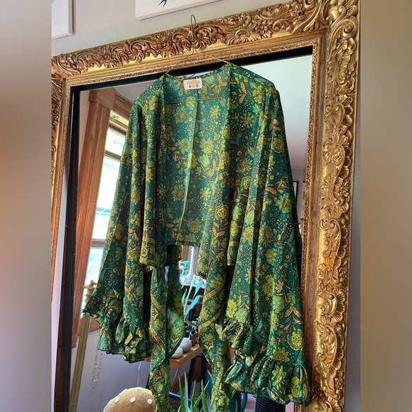garden belle shop | Tops | Simona Bell Sleeve Silk Wrap Top Garden ...